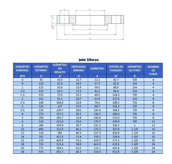 FLANGE ACO CARBONO LISO ( RF ) ANSI 300 LBS ZAVVOR LTDA