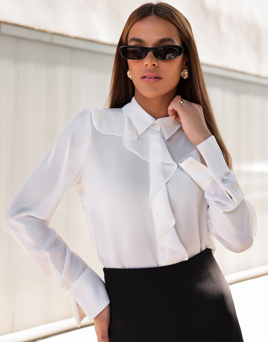 Camisa Crepe Com Jabots Assimétrico - Doce Flor Mells Moda - Loja Virtual