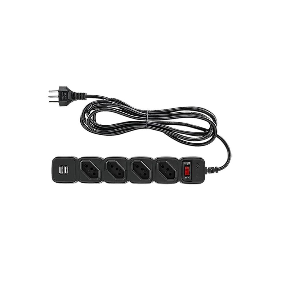 Protetor Eletrônico c/ 4 Tomadas e 2 USB - EPE 204 USB PT/