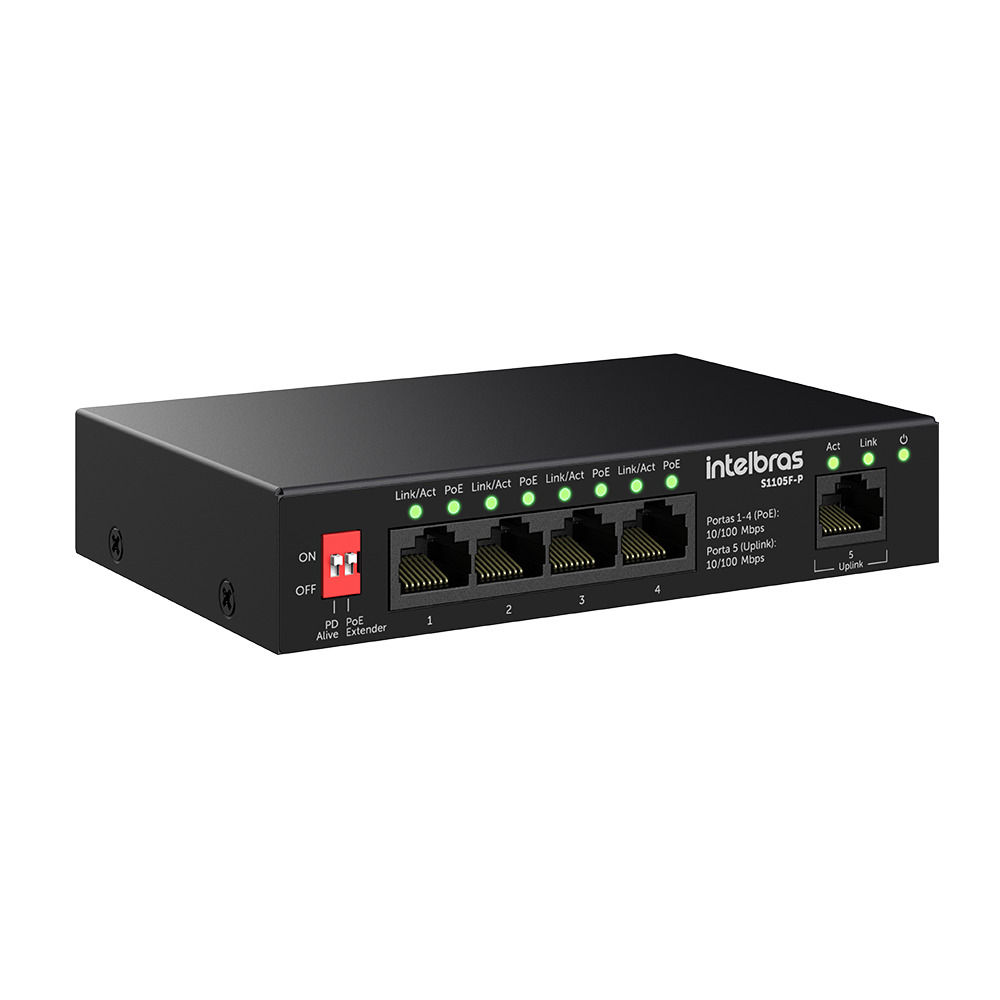 Switch Não Gerenciável PoE 5 portas Fast Ethernet S1105F-P Intelbras