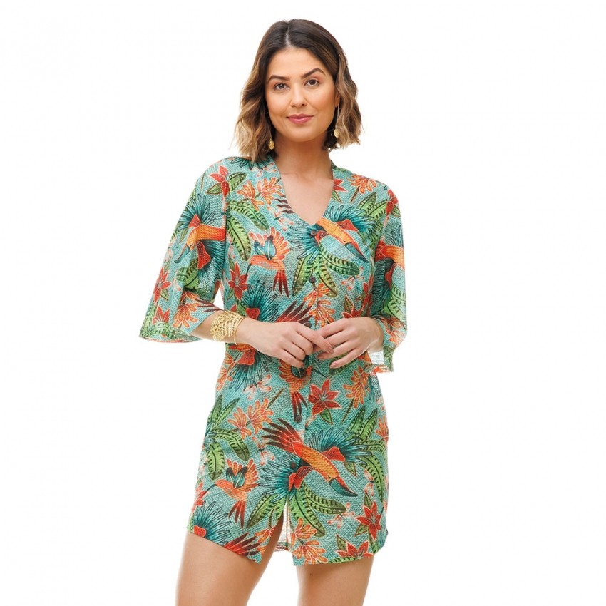 Saída de Praia Chemise Alongada Aves Color Energia Natural ...