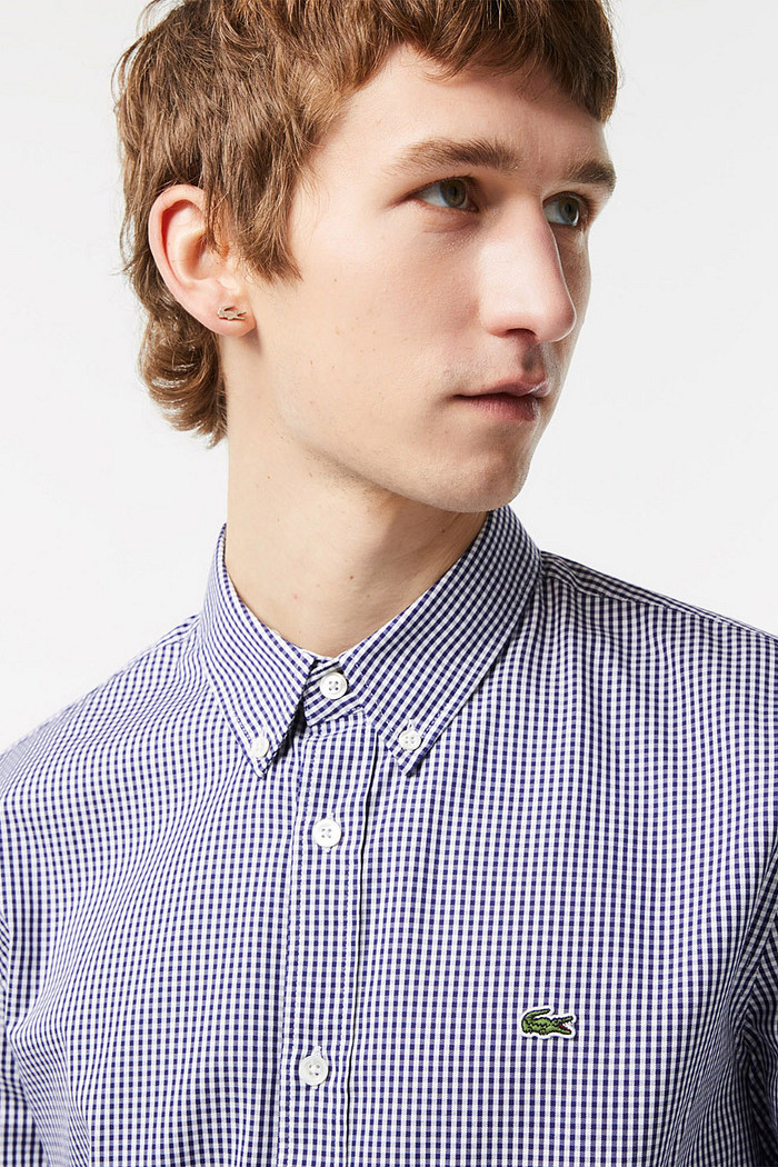 Camisa Lacoste Regular Fit Logo Classic Oxford Azul Marinho TheVest ...