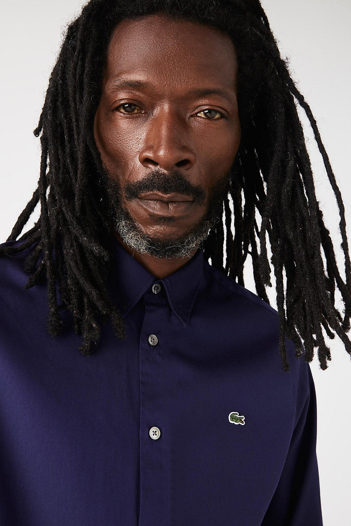 Camisa Lacoste Regular Fit Logo Classic Oxford Azul Aço TheVest - Loja ...