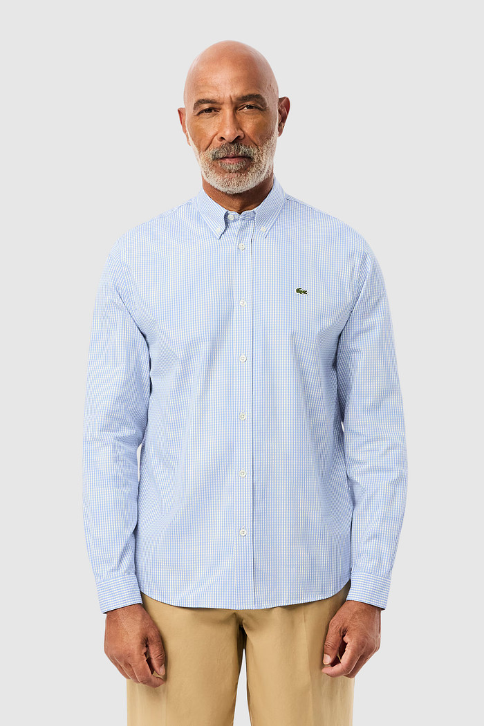 Camisa Lacoste Regular Fit Logo Classic Oxford Azul Céu TheVest - Loja ...