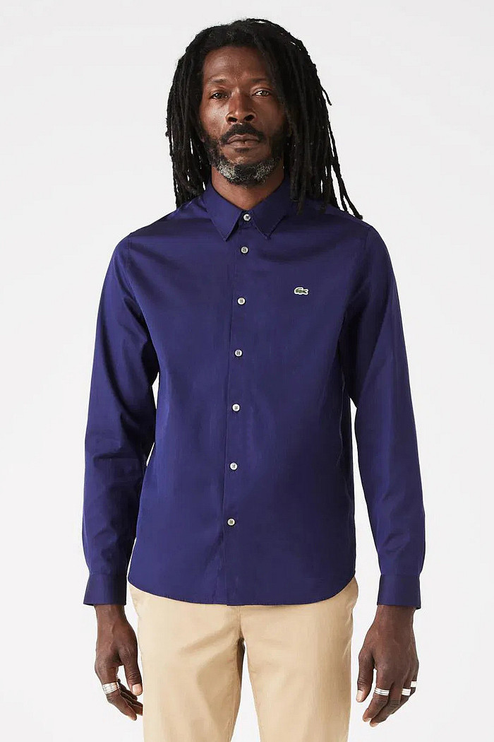 Camisa Lacoste Regular Fit Logo Classic Oxford Azul Céu TheVest - Loja ...