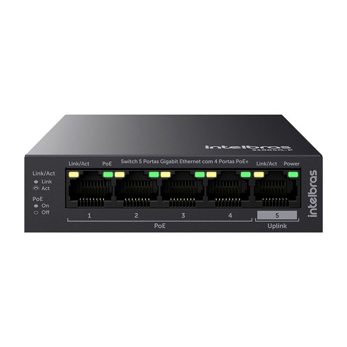 Switch 5 portas Fast Ethernet com 4 portas PoE+ SF 500 Hi-PoE SKD Intelbras