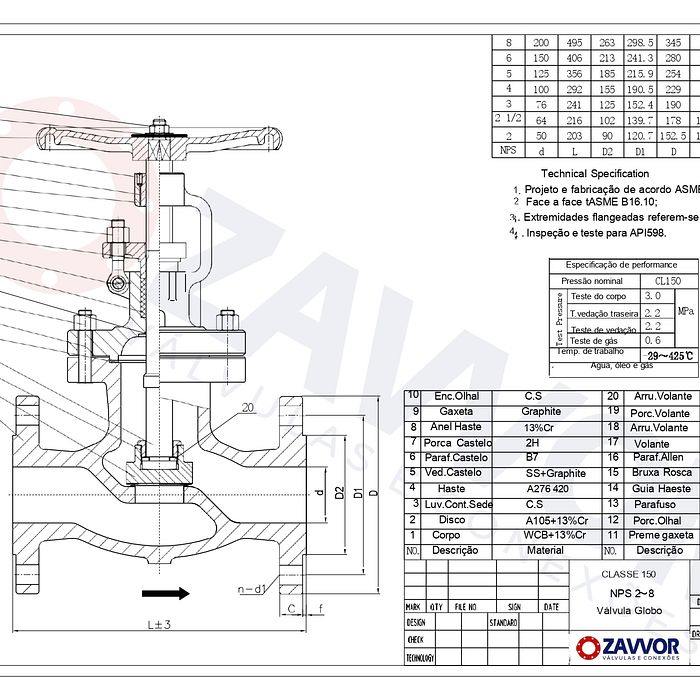 VALVULA GAVETA CORPO WCB HASTE ASCENDENTE EXTREM FLANGE ANSI 150LBS ...