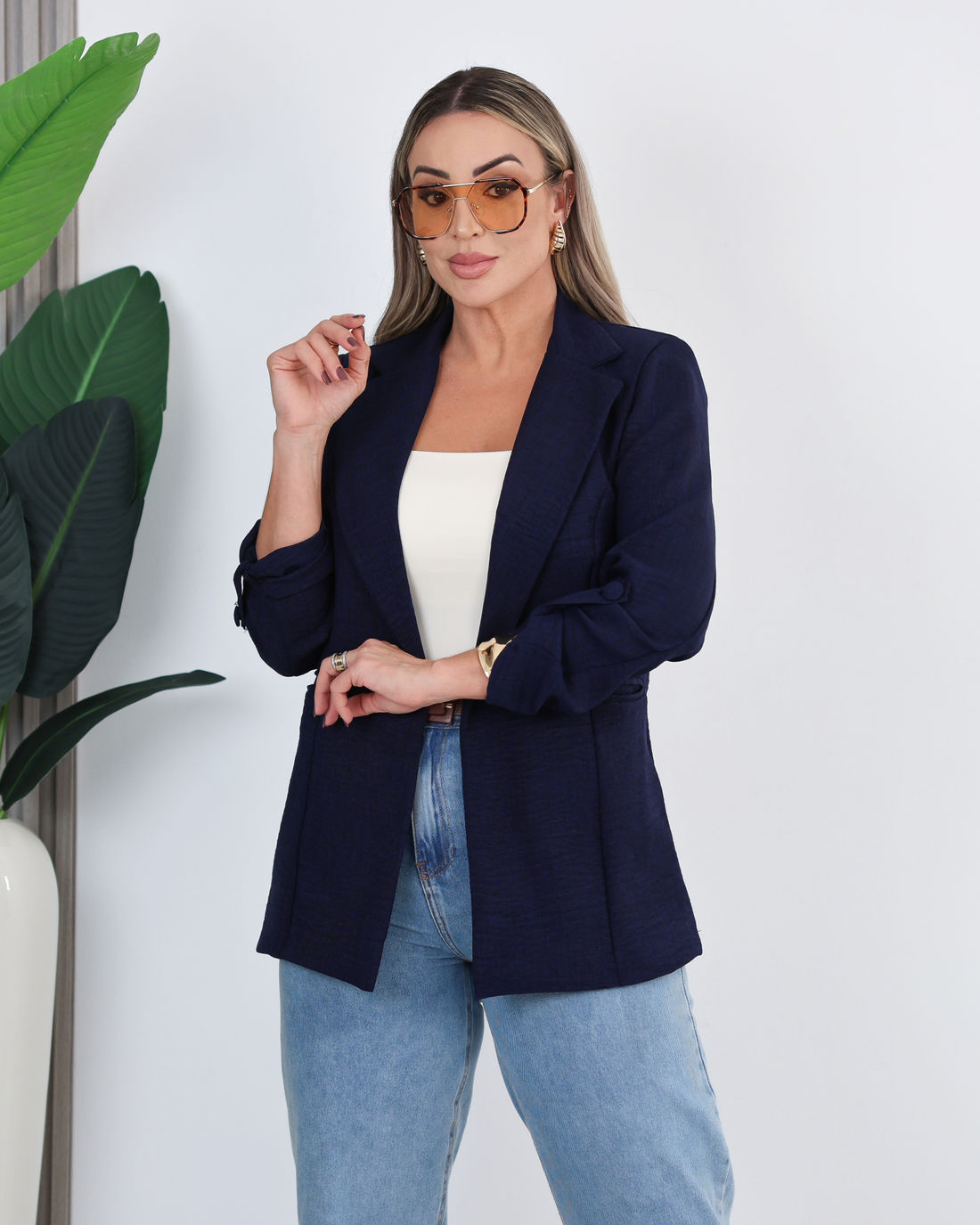 BLAZER POLILINHO ALONGADO LAURA - AZUL MARINHO Loja Strass - Loja Virtual