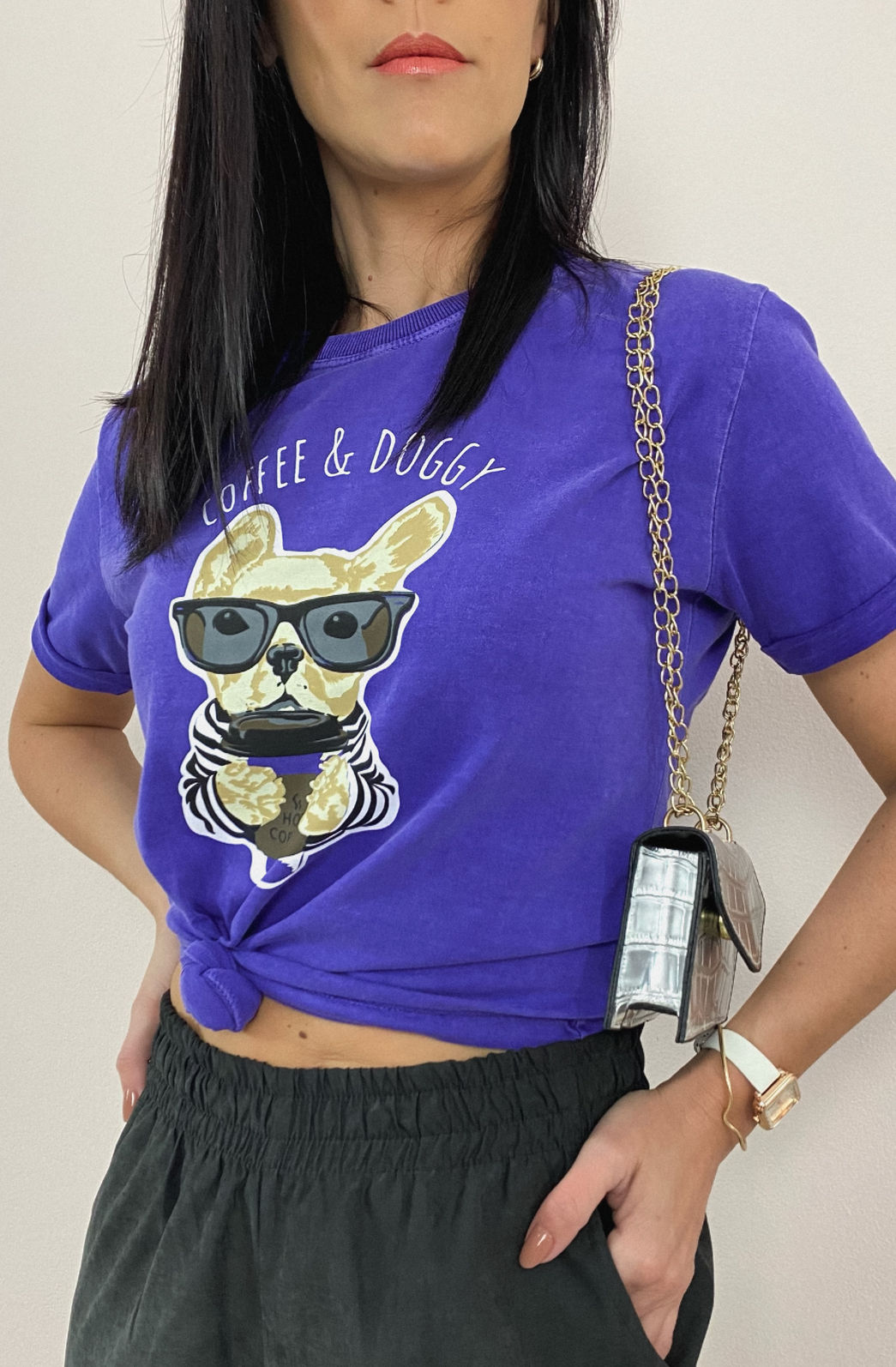 Tshirt Premium - Dog & Coffee - Roxo Meia Cereja - Loja Virtual