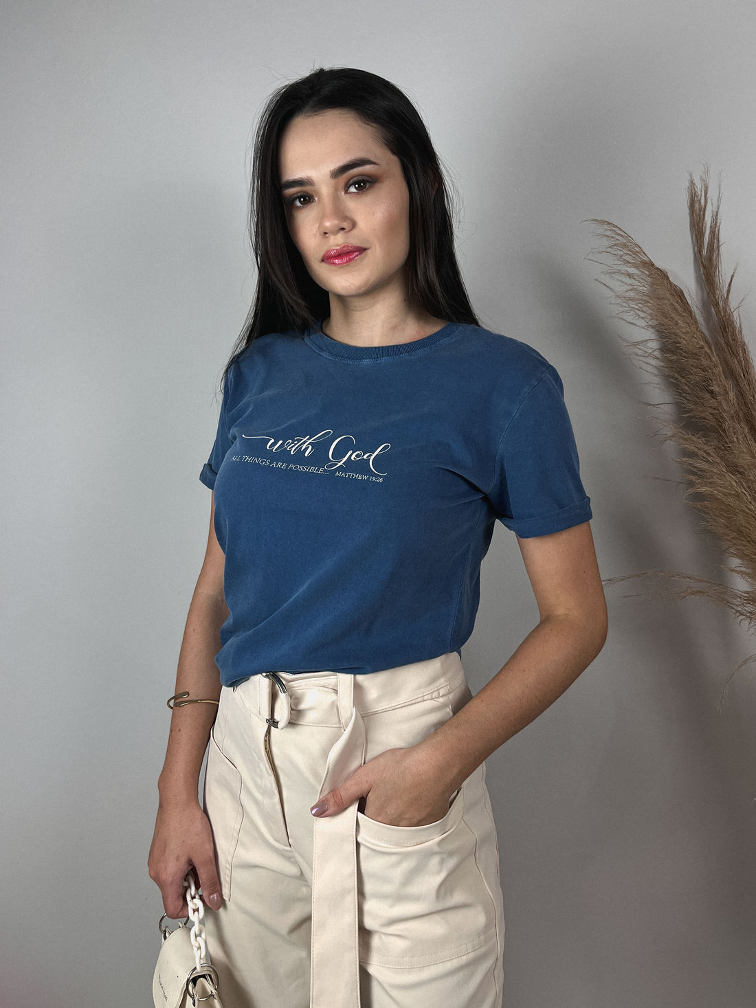 Tshirt Premium - With God - Azul Petroleo Meia Cereja - Loja Virtual