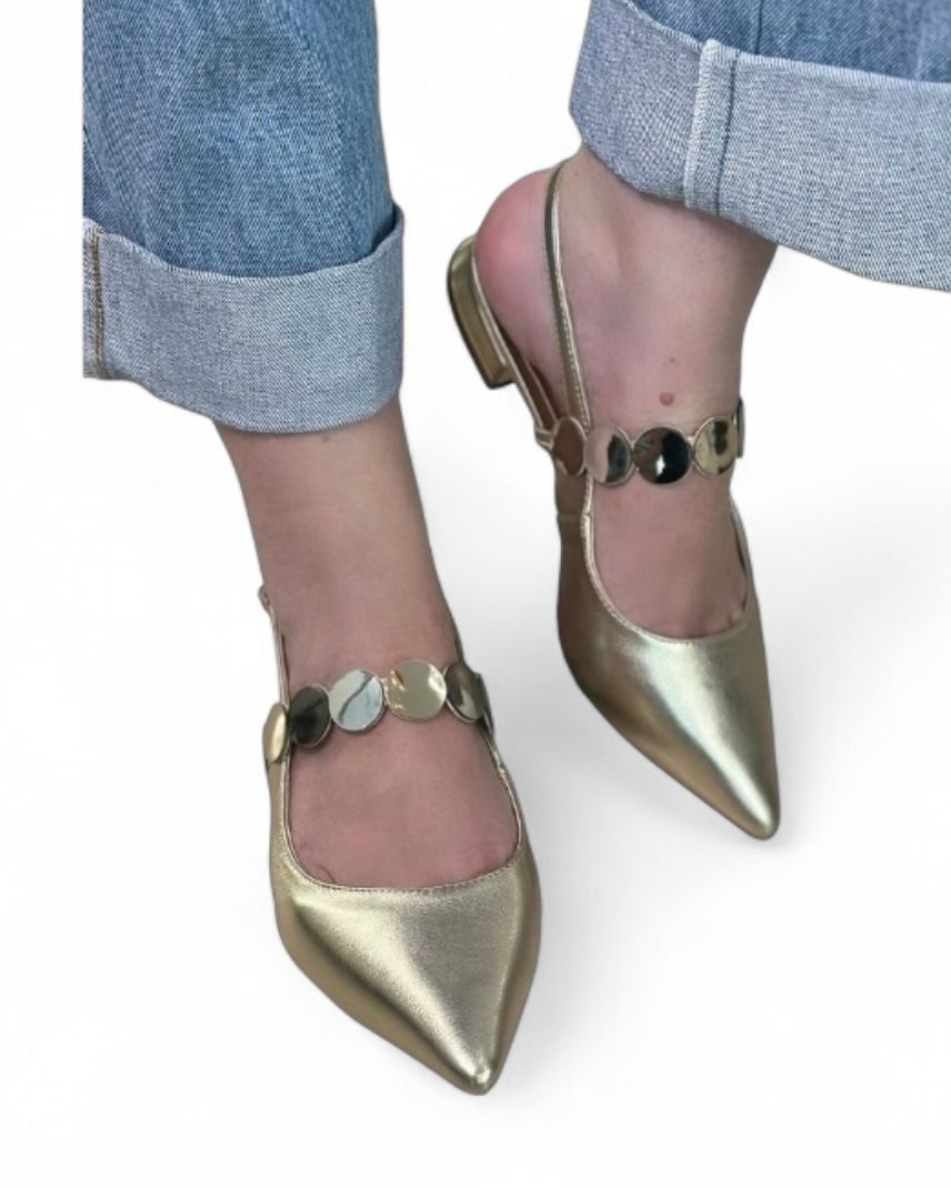 ADORA - SAPATILHA SLINGBACK DETALHES DOURADA Hayah Shoes - Loja Virtual