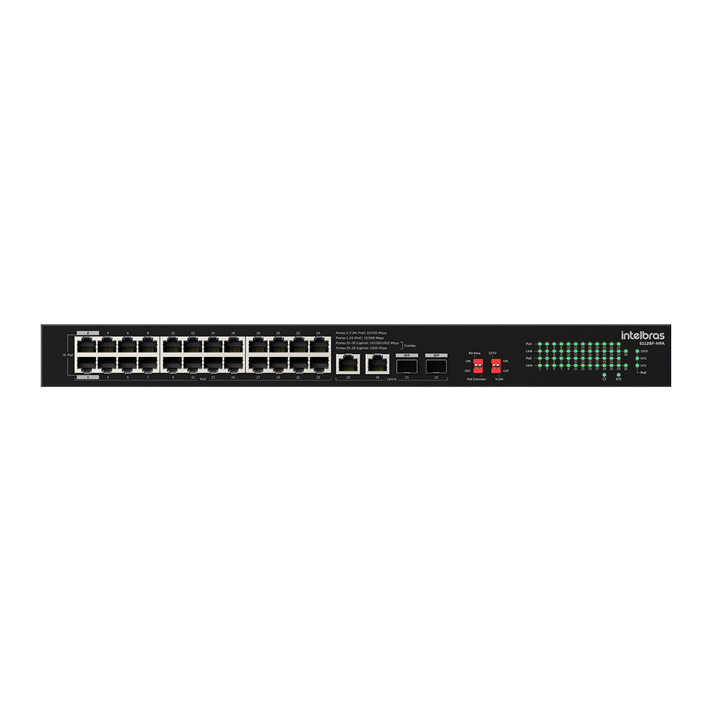 Switch Não Gerenciável Hi-PoE 26 portas Fast Ethernet S1126F-HPA Intelbras