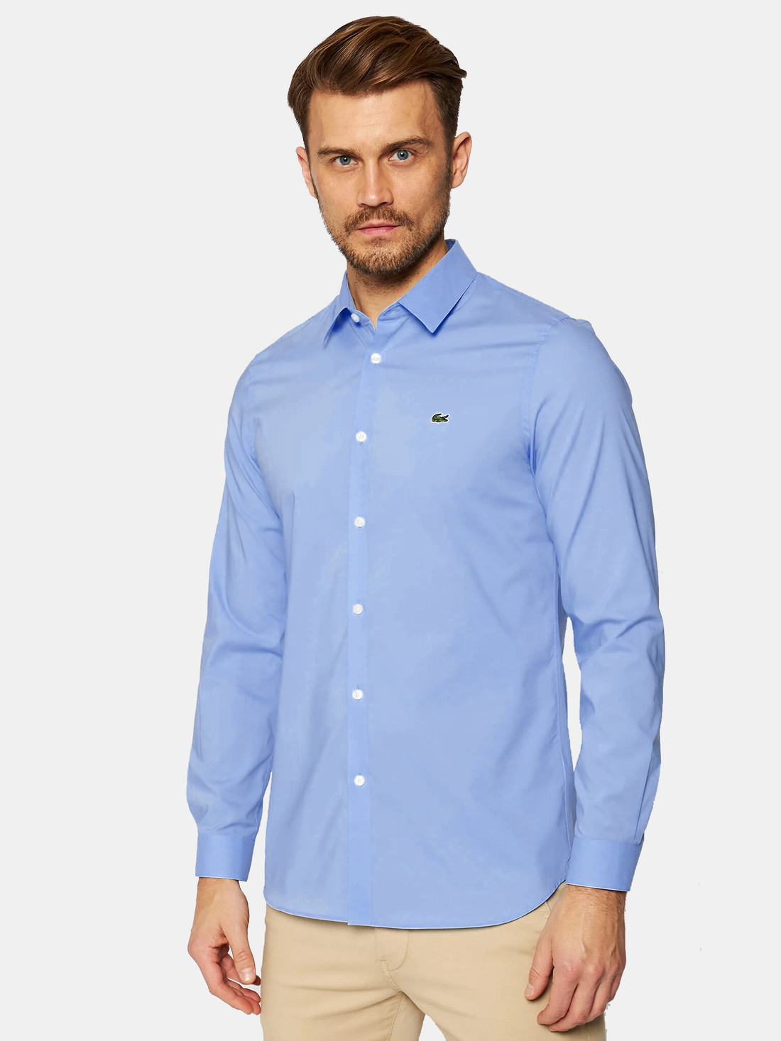 Camisa Lacoste Regular Fit Logo Classic Oxford Azul Céu TheVest - Loja ...
