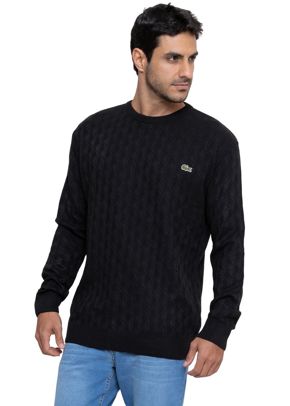 SUÉTER LACOSTE REGULAR FIT PRETO Thevest - Loja Virtual