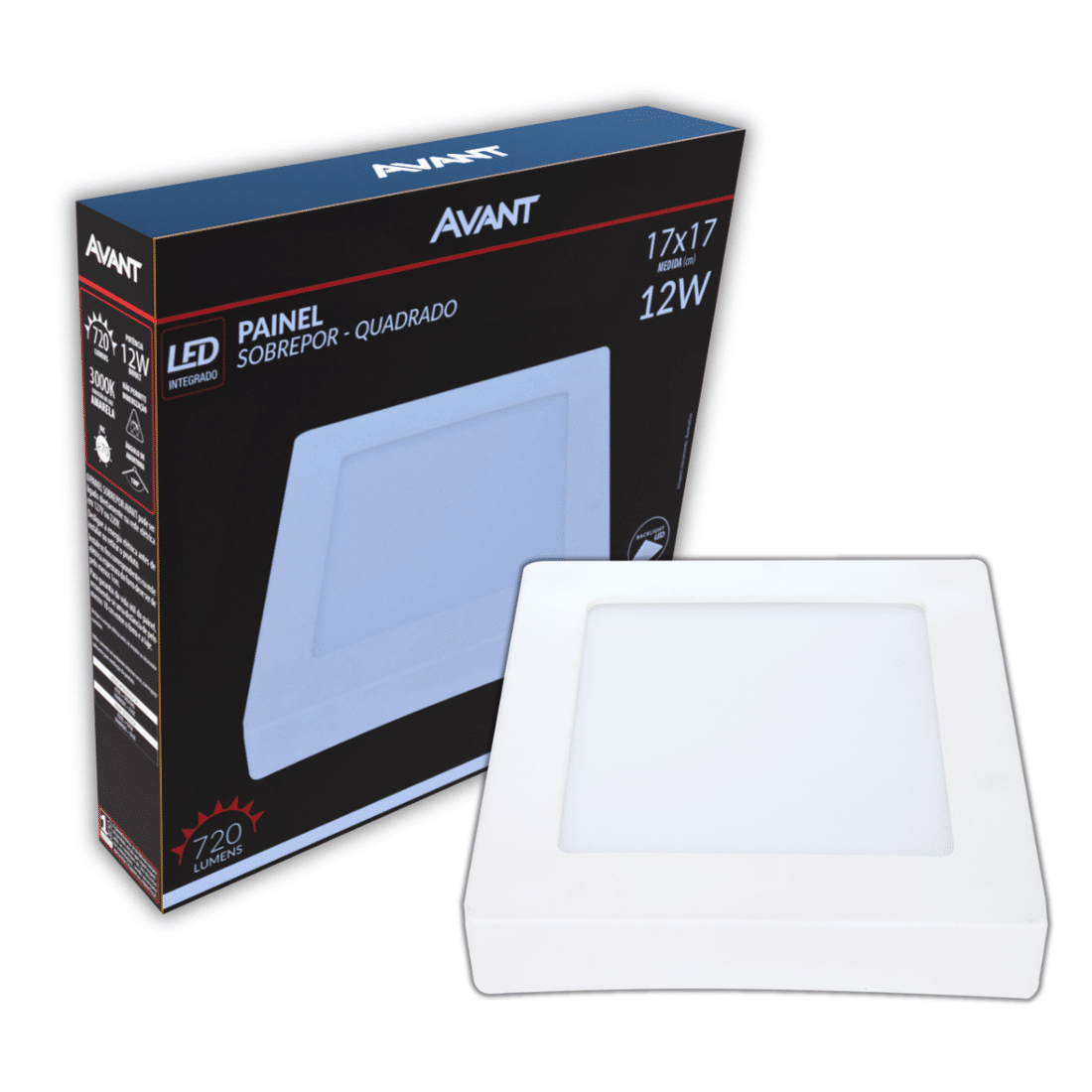 Painel Plafon Sobrepor 12W 17x17 - Iluminação Eficiente e Durável