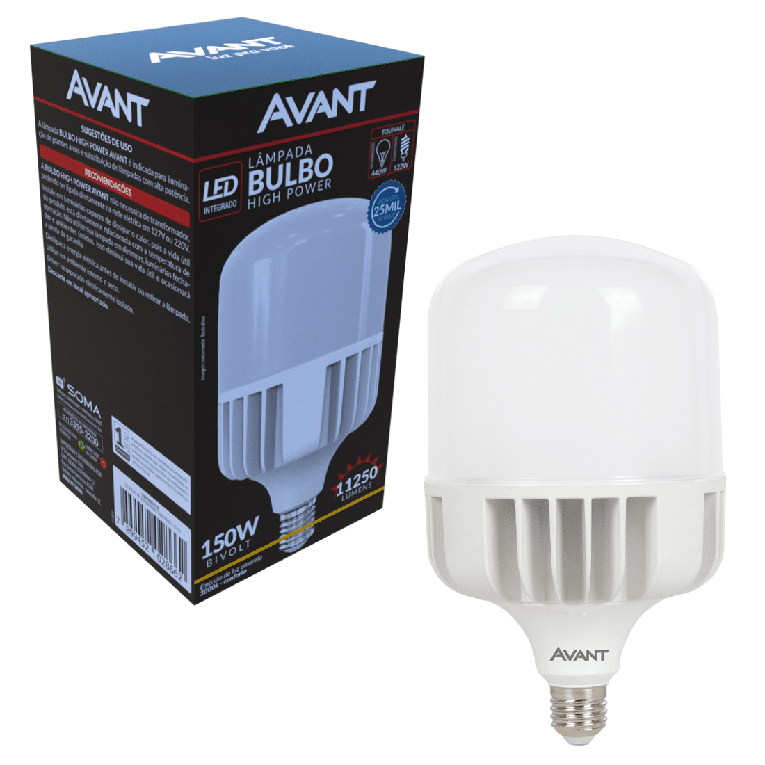 Lâmpada Bulbo 150W E40 Branco Quente 3000K | Alta Potência para Grandes Áreas | Avant