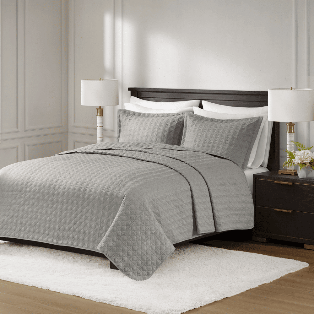 Kit Colcha King Efeito Linho Matelassê Costurado Alta Gramatura - Cinza ...