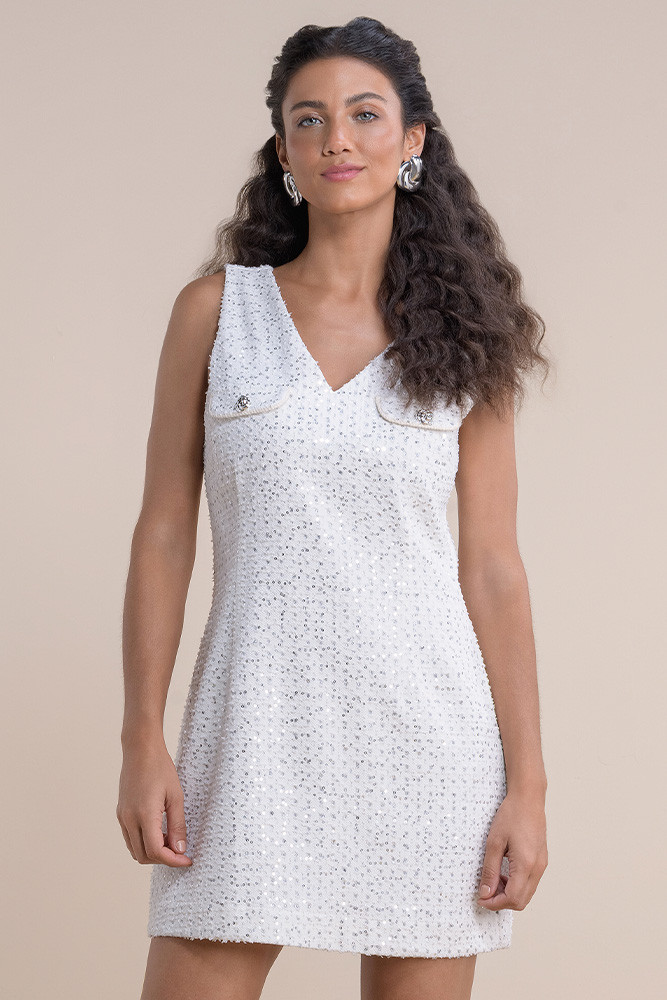 Vestido curto tweed bordado ANGEL - Loja Virtual